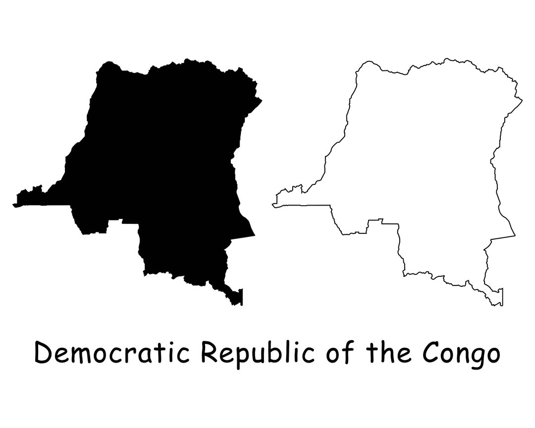 Map of the Democratic Republic of Congo, Black and White Detailed Solid ...