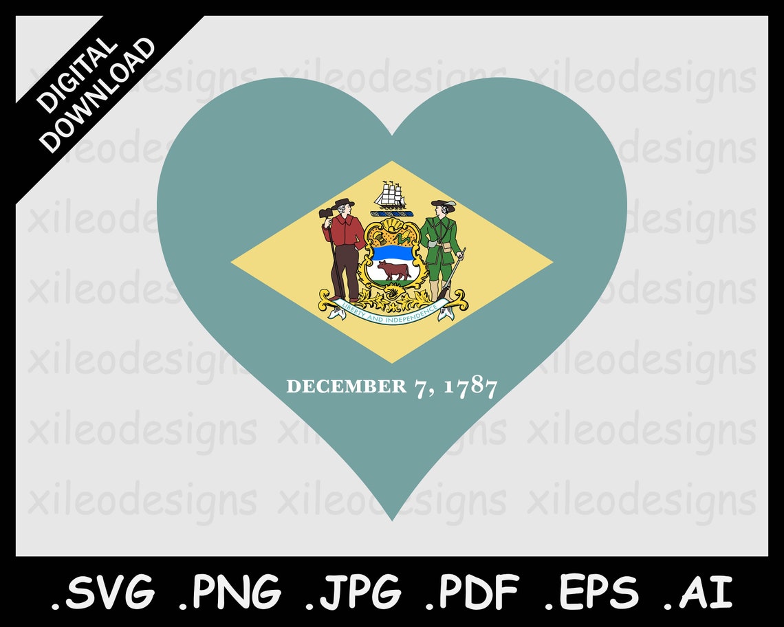 Delaware Heart Flag SVG, DE USA Love Shape Flag, State Icon Symbol Sign ...
