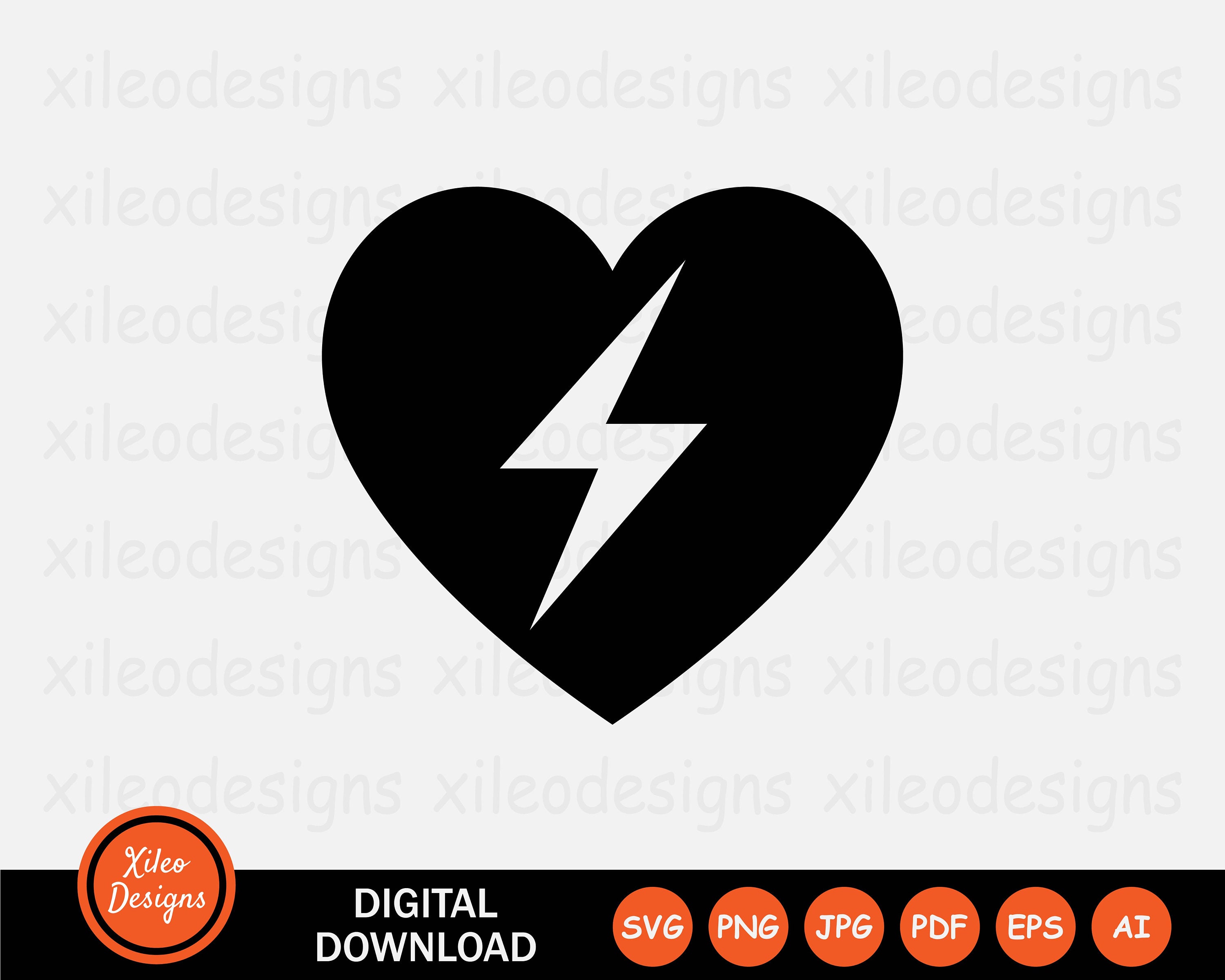 AED Sign SVG - Defibrillator Emergency First Aid CPR Heart Black White ...