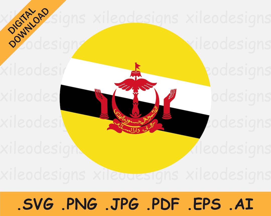 Brunei Round Flag SVG - Bruneian Circle Icon, Country National Circular ...