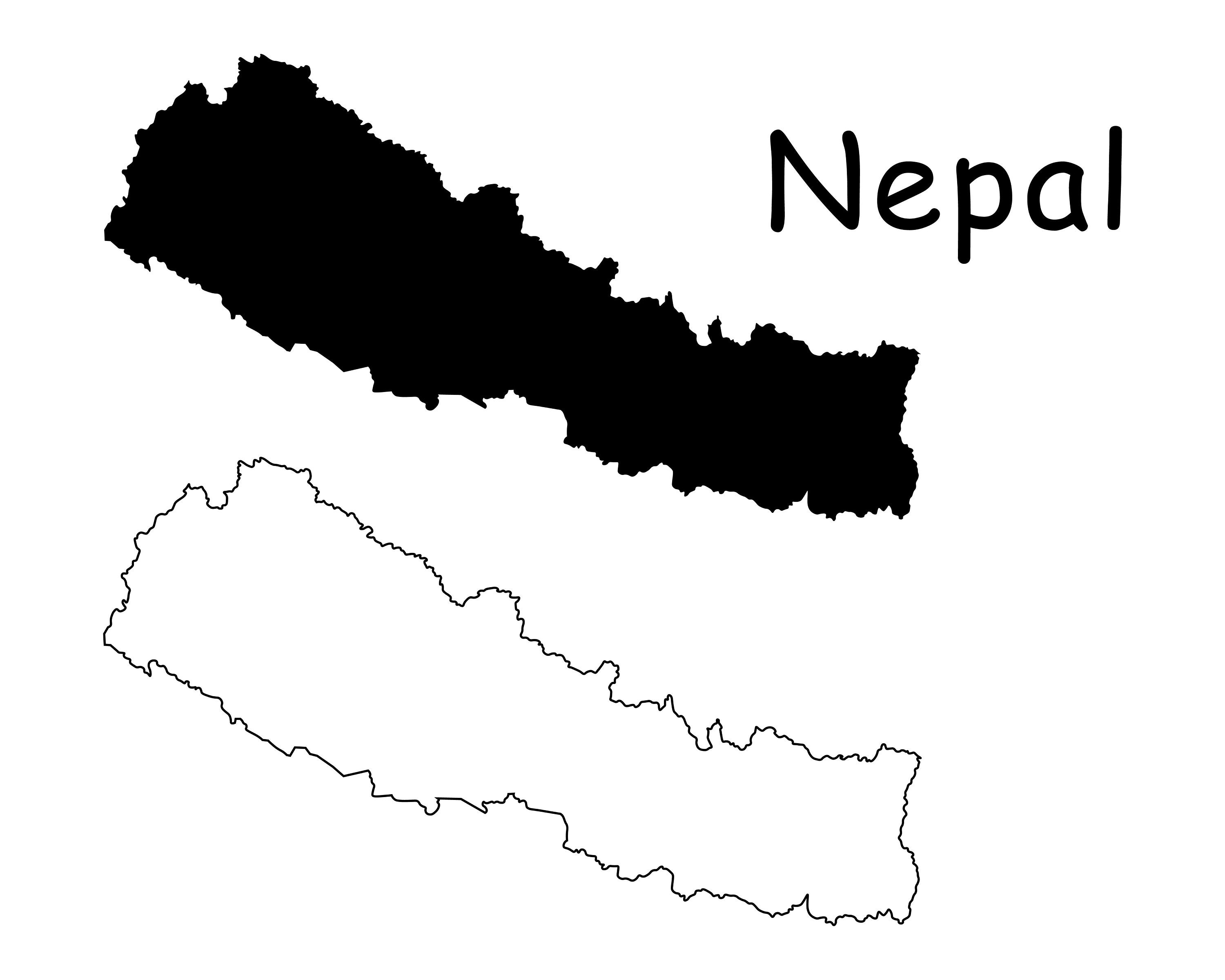 Map of Nepal, Nepalese Map, Black and White Detailed Solid Outline ...