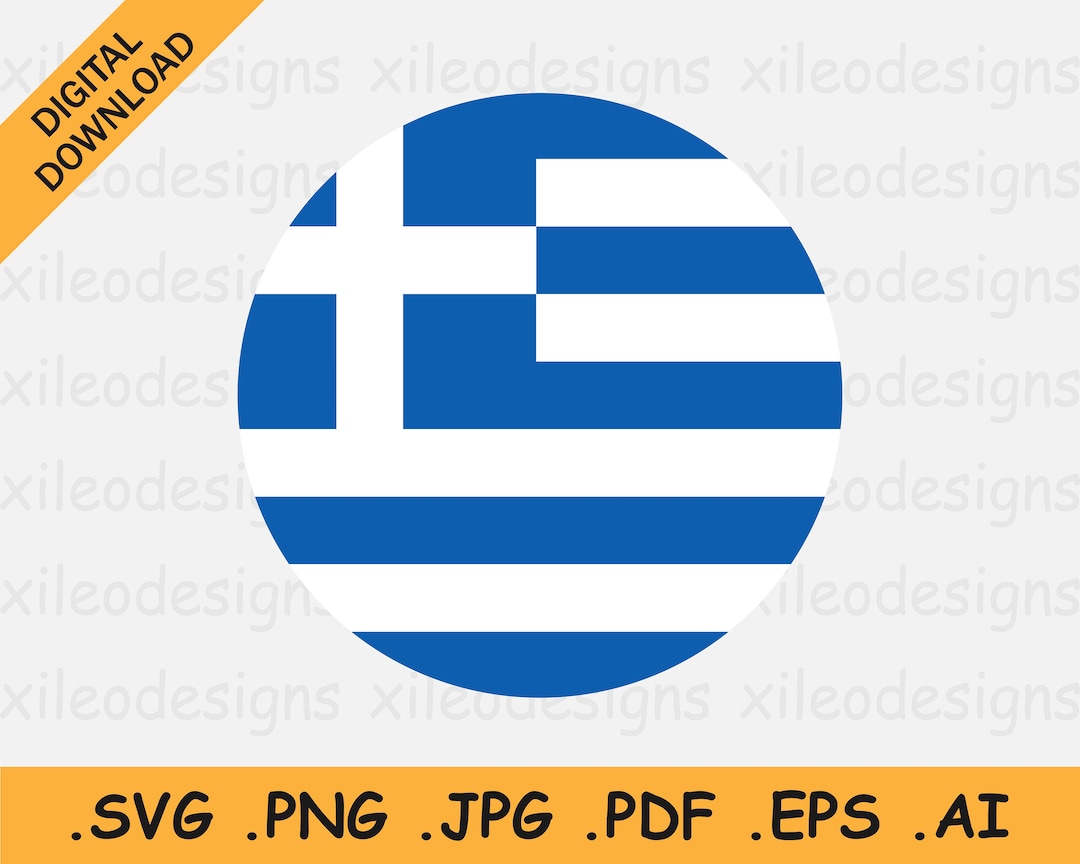 Greece Round Flag SVG - Greek Circular Banner, National Circle Button ...