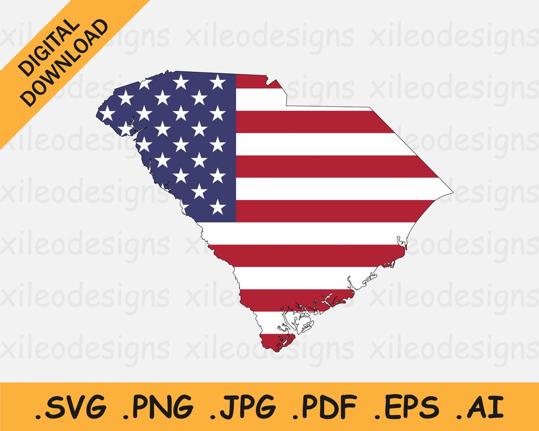 South Carolina Map US Flag Svg - SC USA on American Flag, America State ...
