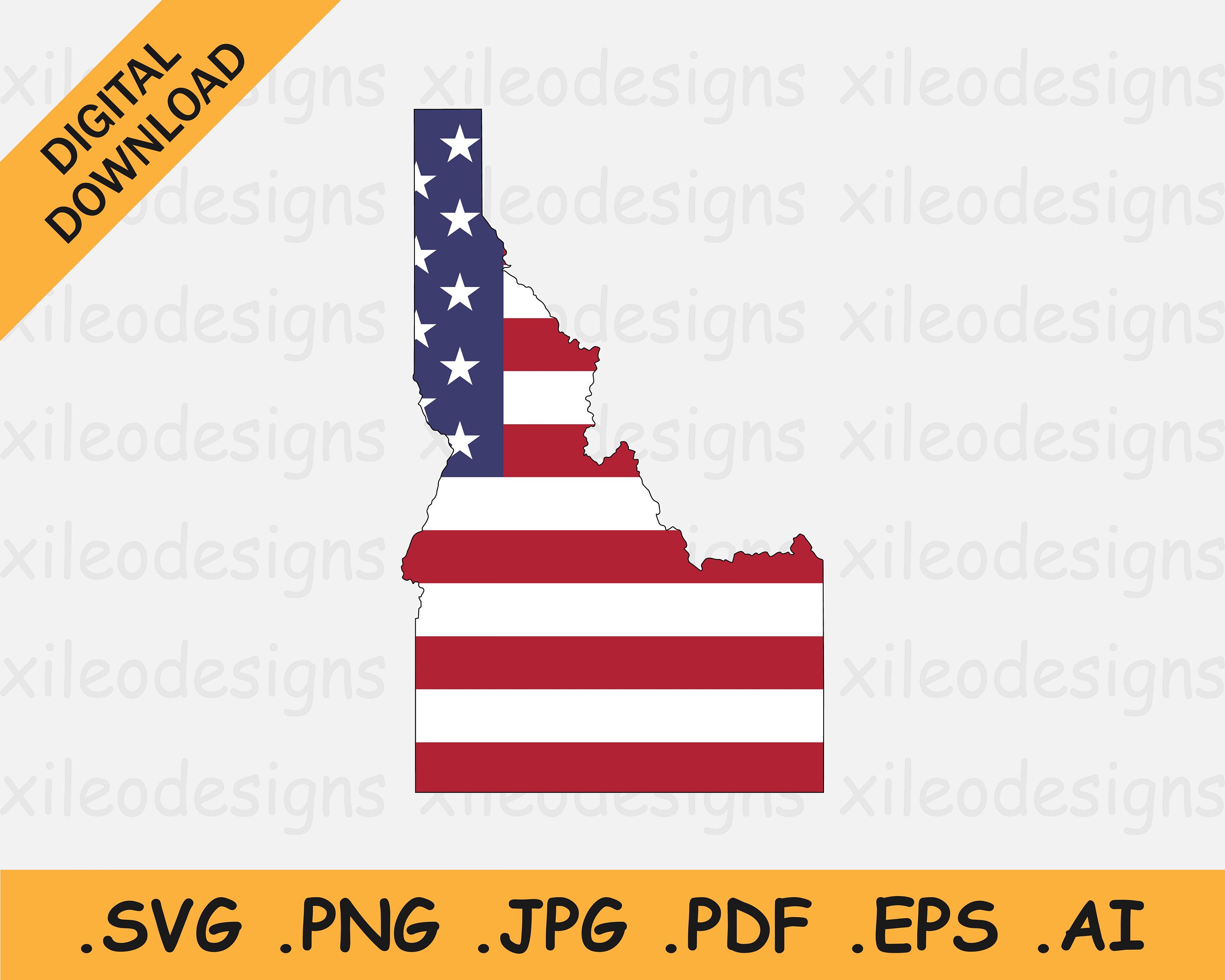 Idaho Map US Flag Svg - ID USA on American Flag, America State Banner ...