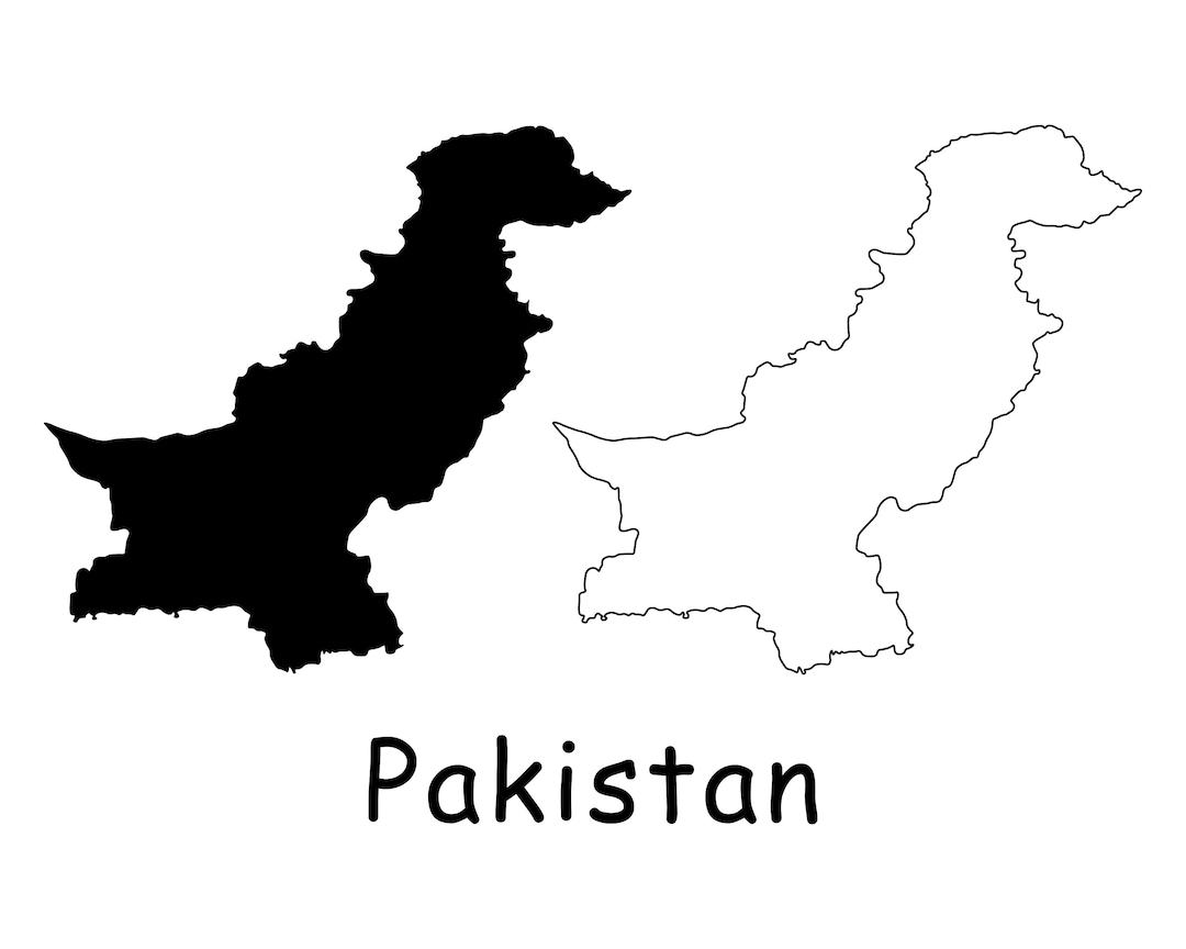 Map of Pakistan, Pakistani Map, Black and White Detailed Solid Line ...
