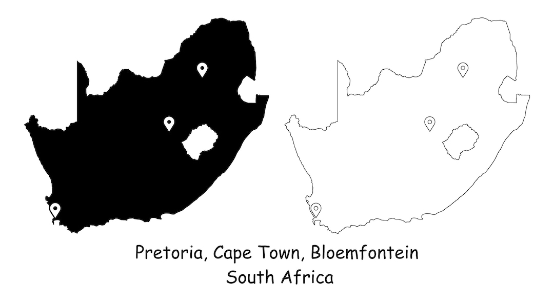 South Africa Pretoria Cape Town Bloemfontein Map Three Capital City ...