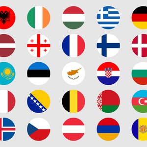 European Countries Round Flags SVG Bundle Set, Europe Country Circle ...