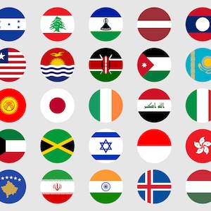 World Countries Round Flags SVG Bundle Set - Global Country Circle Flag ...