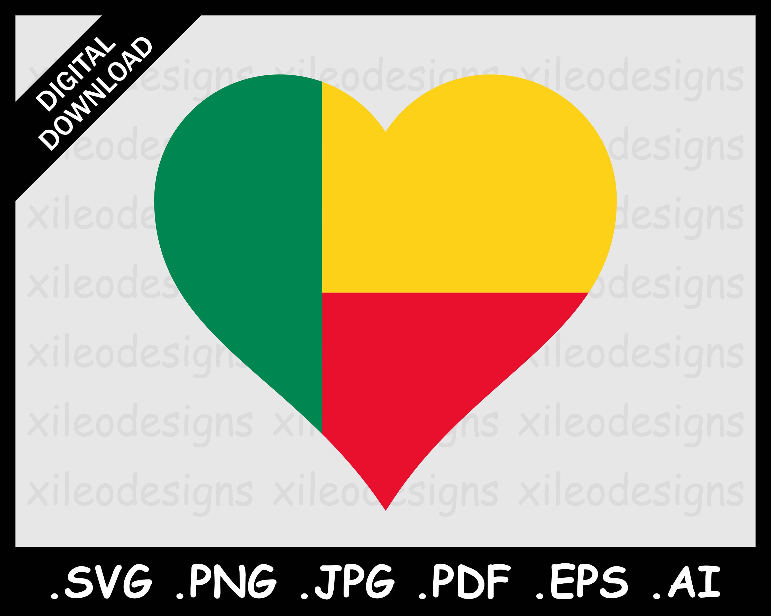 Benin Heart Flag SVG, Beninese Love Shape Banner, National Nation ...