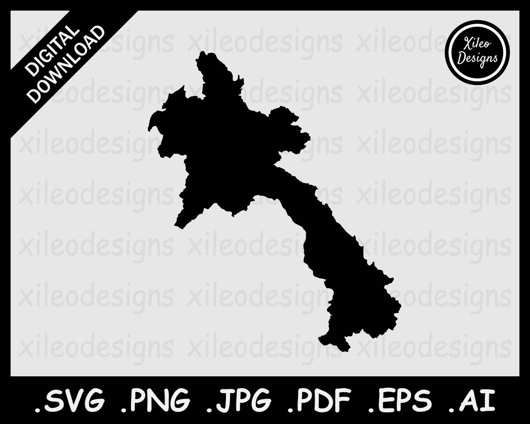 Laos Map SVG, Lao Laotian Country National Border Boundary Map, Black ...
