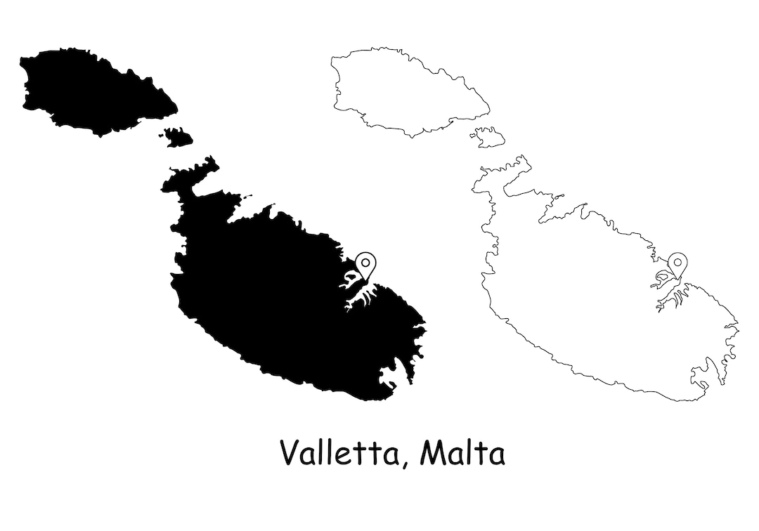 Valletta Malta Map Capital City Country Location Pin Black White ...