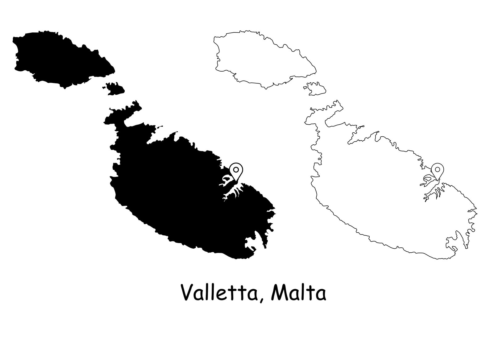Valletta Malta Map Capital City Country Location Pin Black White ...