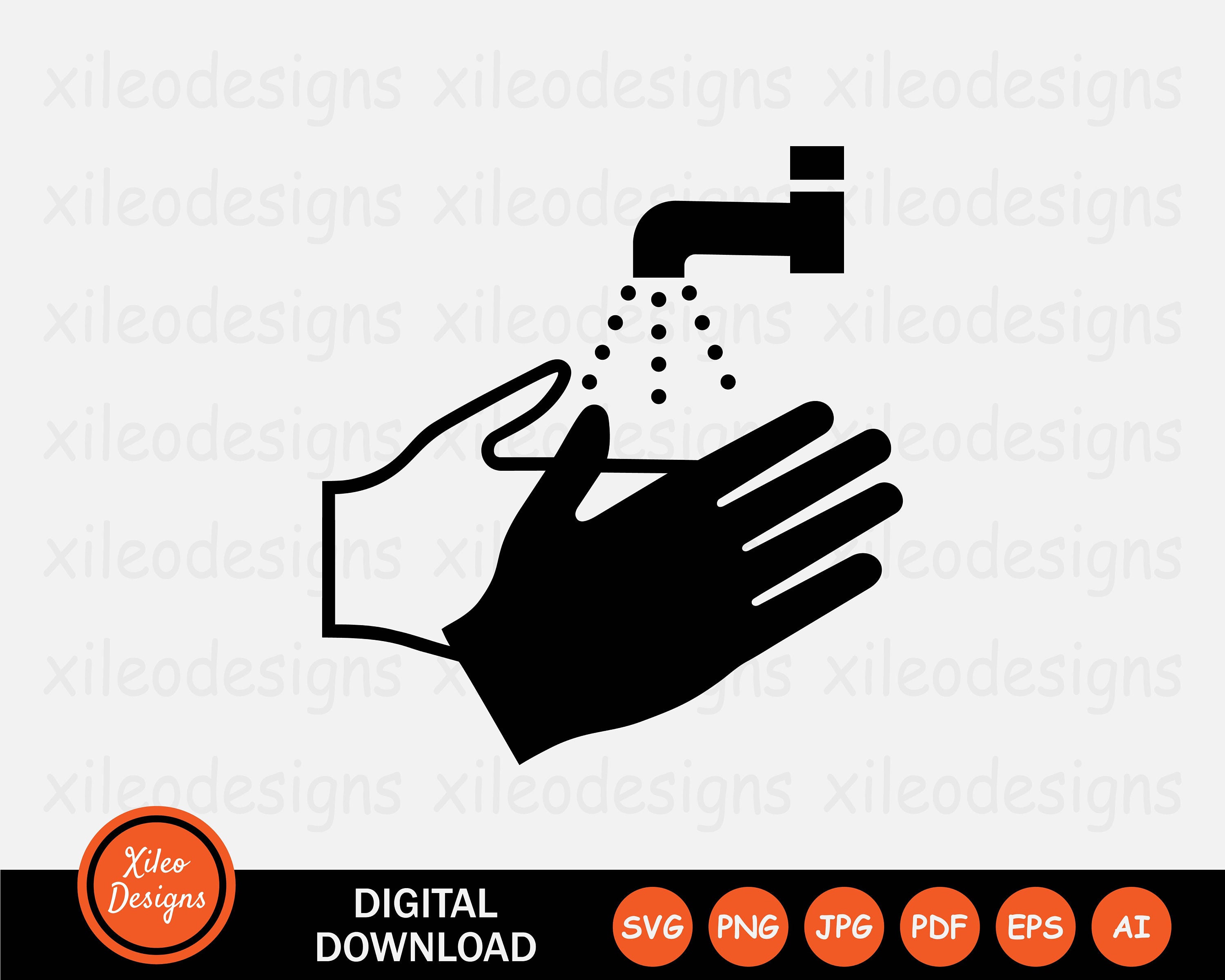 Wash Hands SVG Hand Washing Water Tap Clean Hygiene Practice Symbol ...