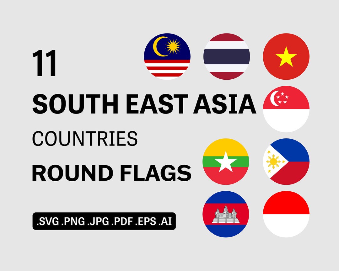 South East Asia Countries Round Flags SVG Bundle Set, SEA Country ...
