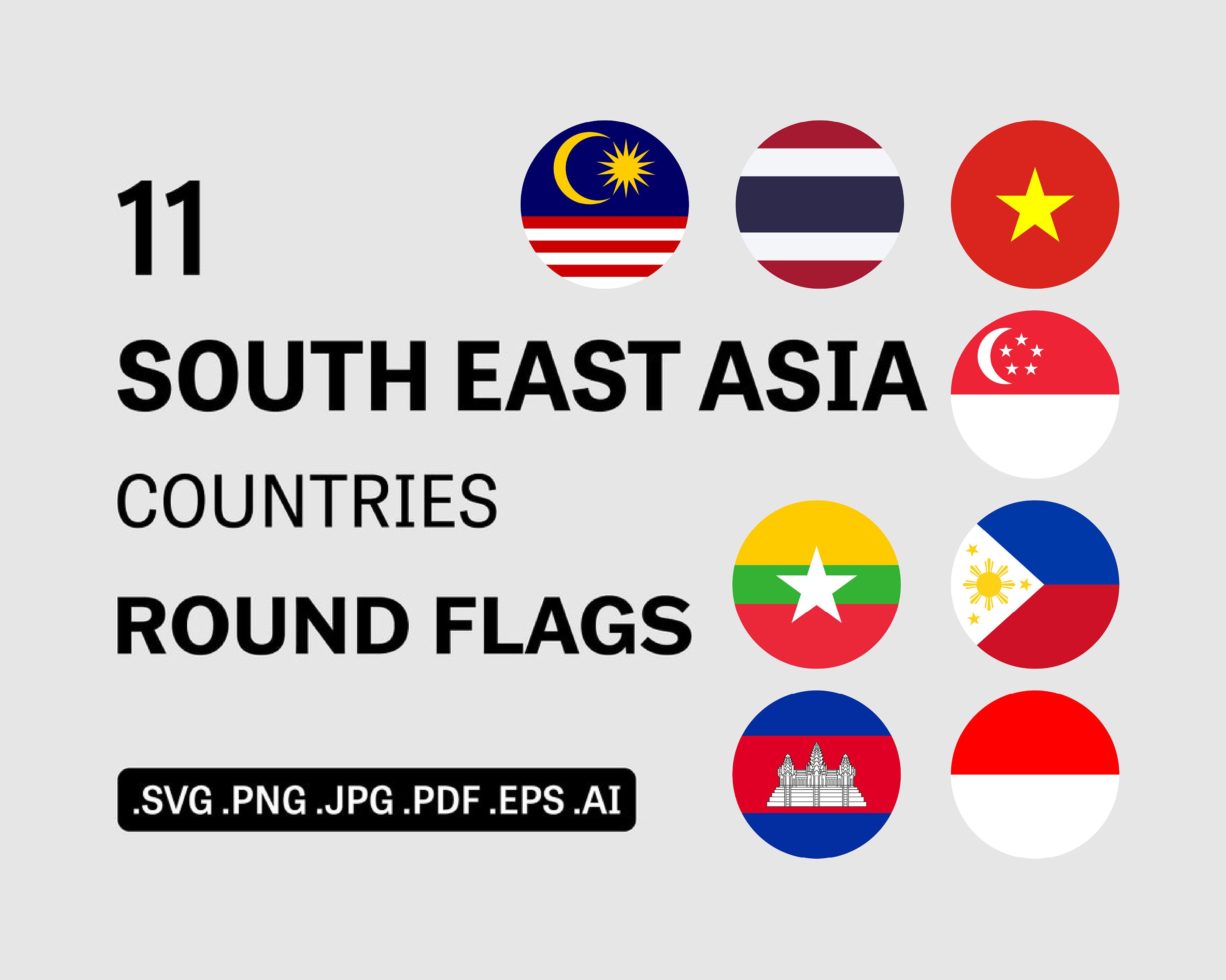 South East Asia Countries Round Flags SVG Bundle Set, SEA Country ...