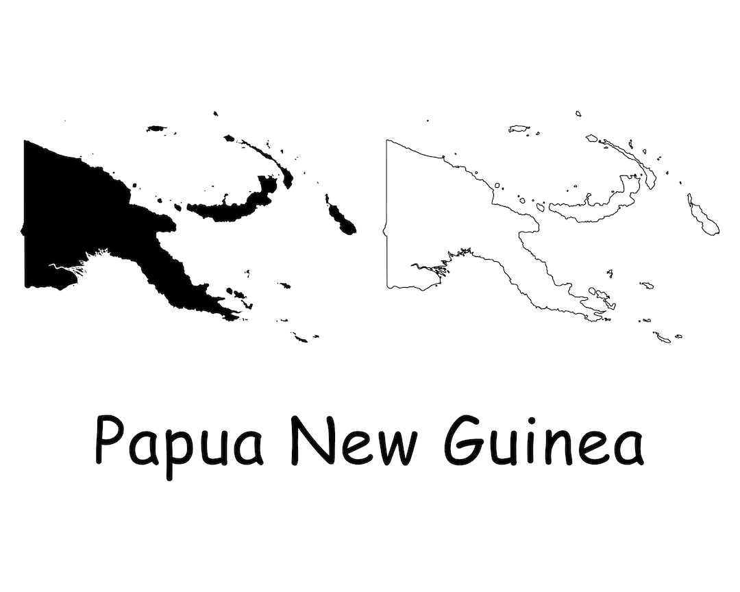 Papua New Guinea Map, Black White Detailed Solid Outline Boundary ...