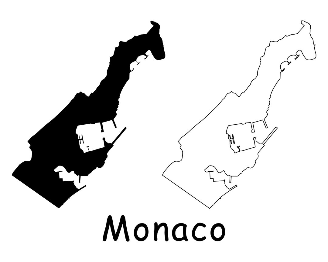 Map of Monaco, Monaco Map, Black and White Detailed Solid Outline ...