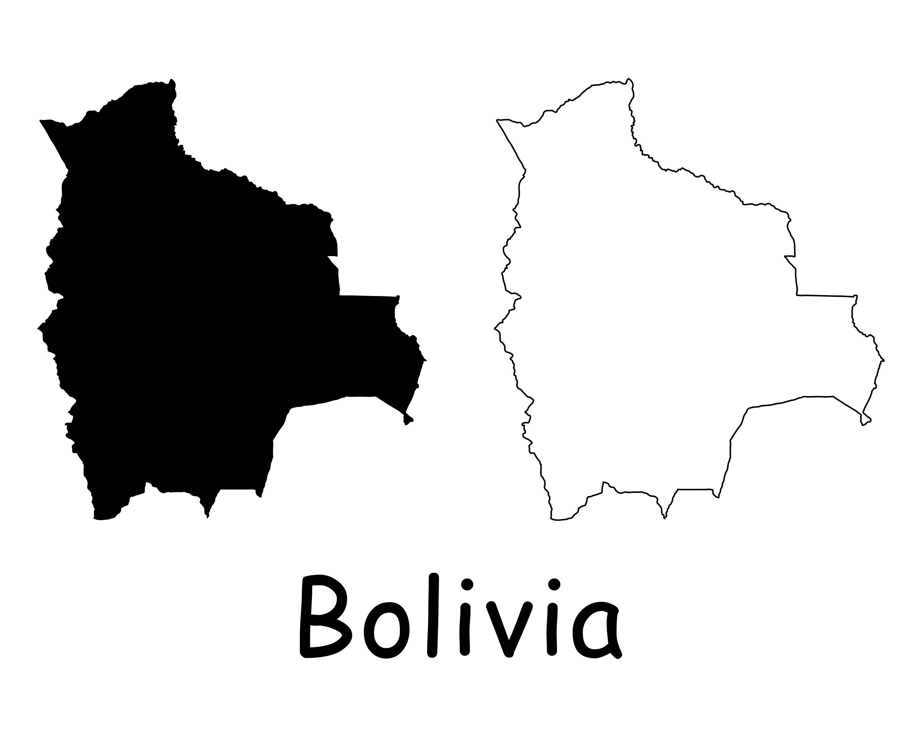 Map of Bolivia Bolivia Country Map Black and White Detailed | Etsy
