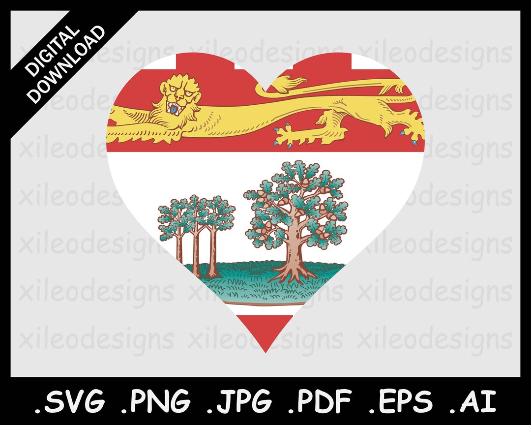 Prince Edward Island Canada Heart Flag SVG, PE PEI Canadian Love Shape ...