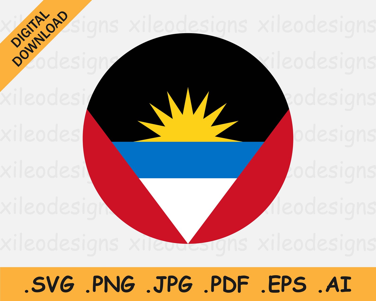 Antigua and Barbuda Round Flag SVG, Country National Circular Circle ...