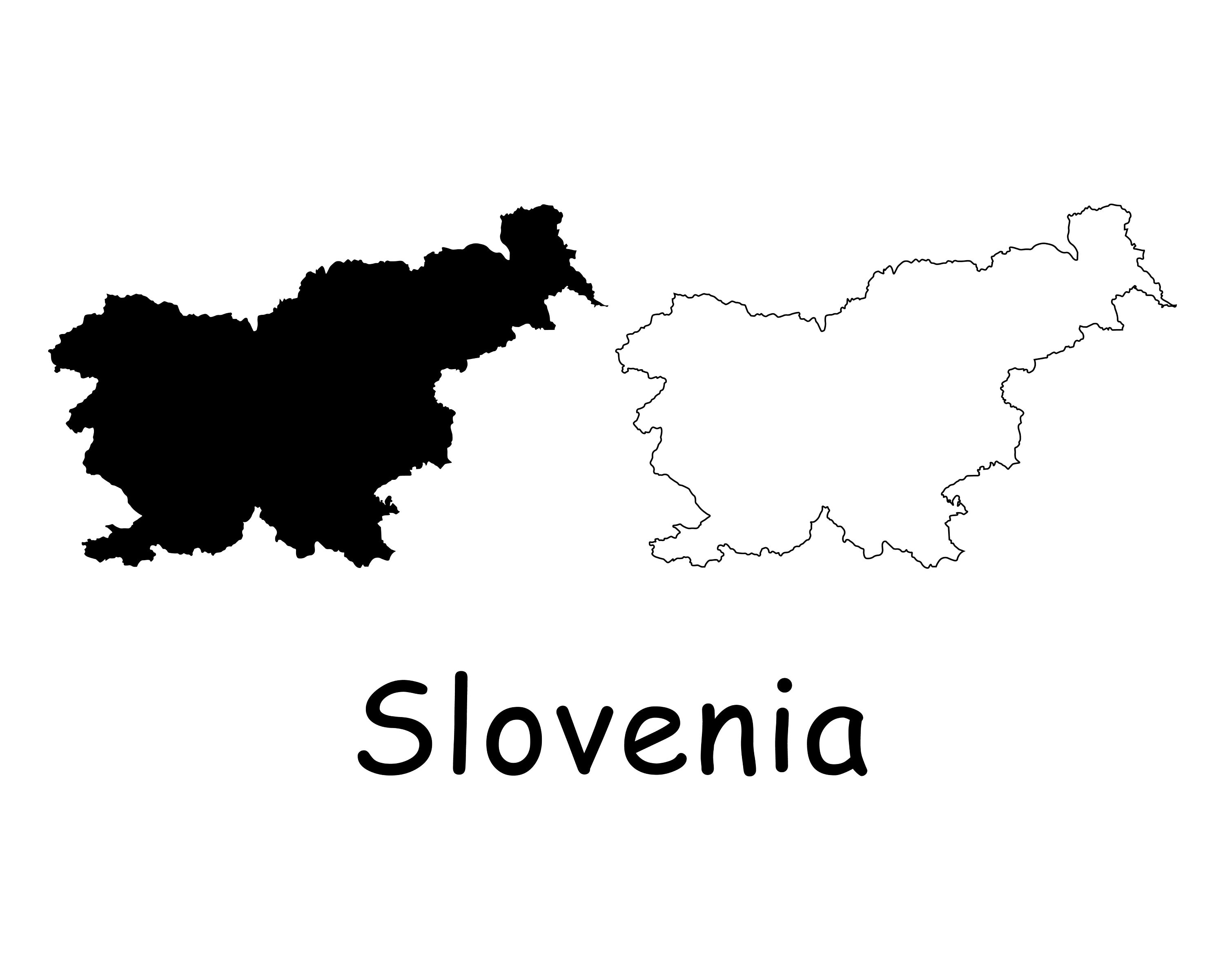 Map of Slovenia, Slovenian Map, Black and White Detailed Solid Line ...