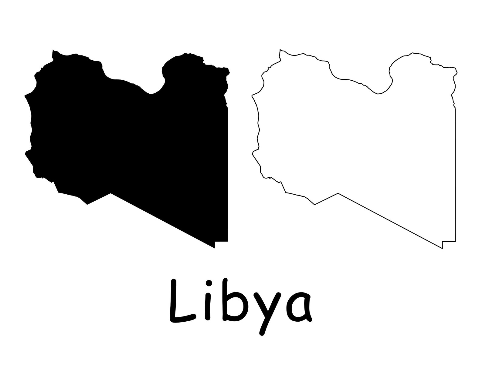 Map of Libya Libya Map Black and White Detailed Solid - Etsy