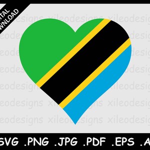 Tanzania Heart Flag SVG, Tanzanian Love Shape National Country Flag ...