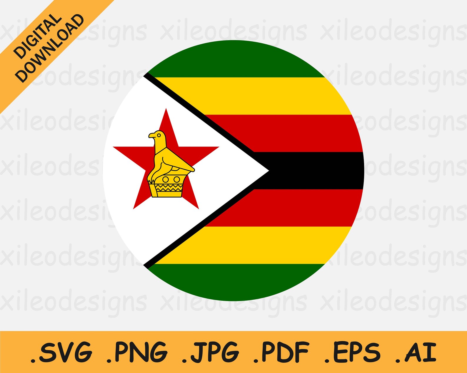 Zimbabwe Round Flag SVG Zimbabwean Circular Banner National | Etsy
