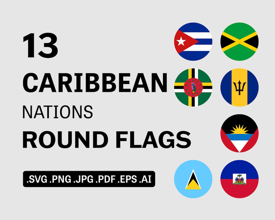 Caribbean Countries Round Flags SVG Bundle Set, Country Circle Flag ...
