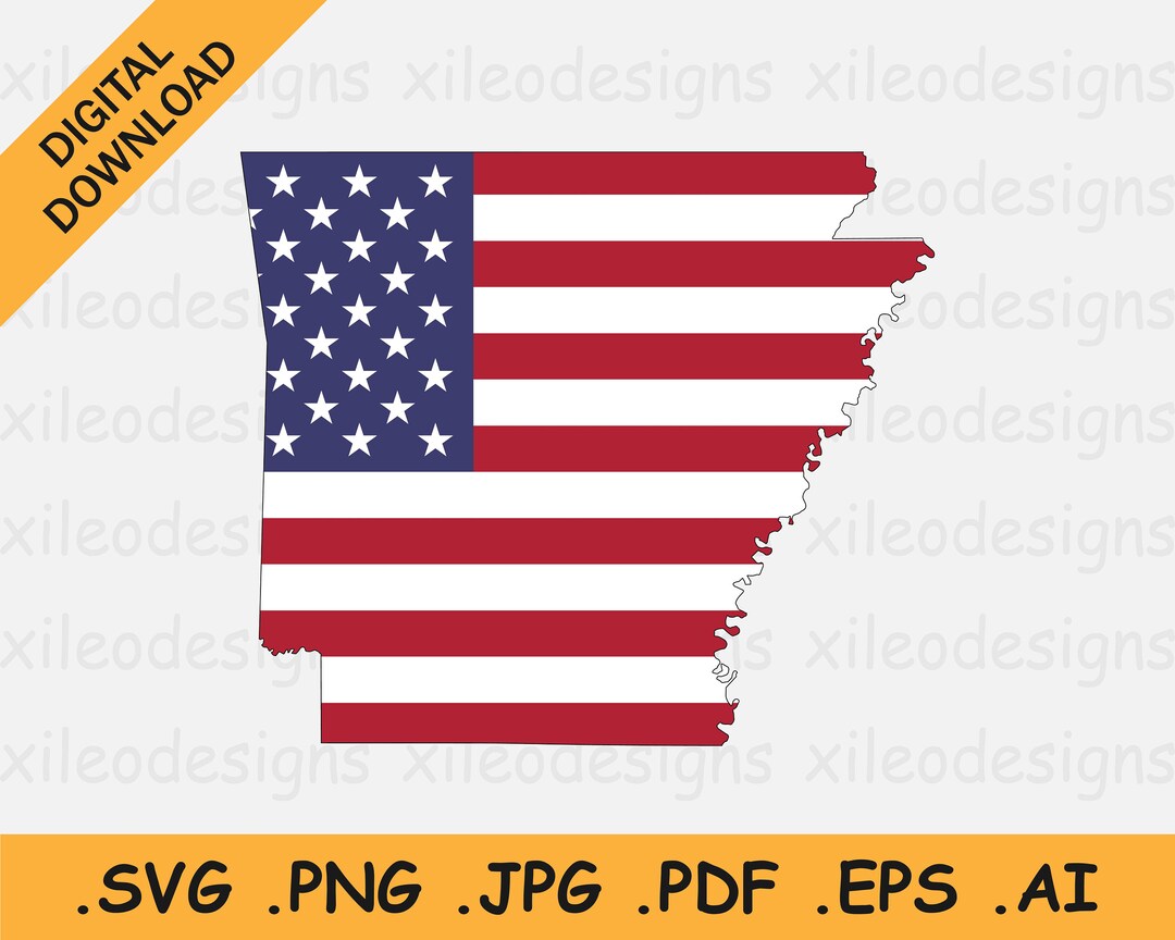 Arkansas Map US Flag Svg, AR USA on American Flag, America State Banner ...