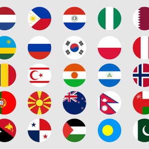 World Countries Round Flags SVG Bundle Set - Global Country Circle Flag ...