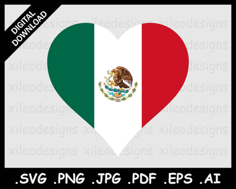 Mexico Heart Flag SVG, Mexican Love Shape Country National Flag ...