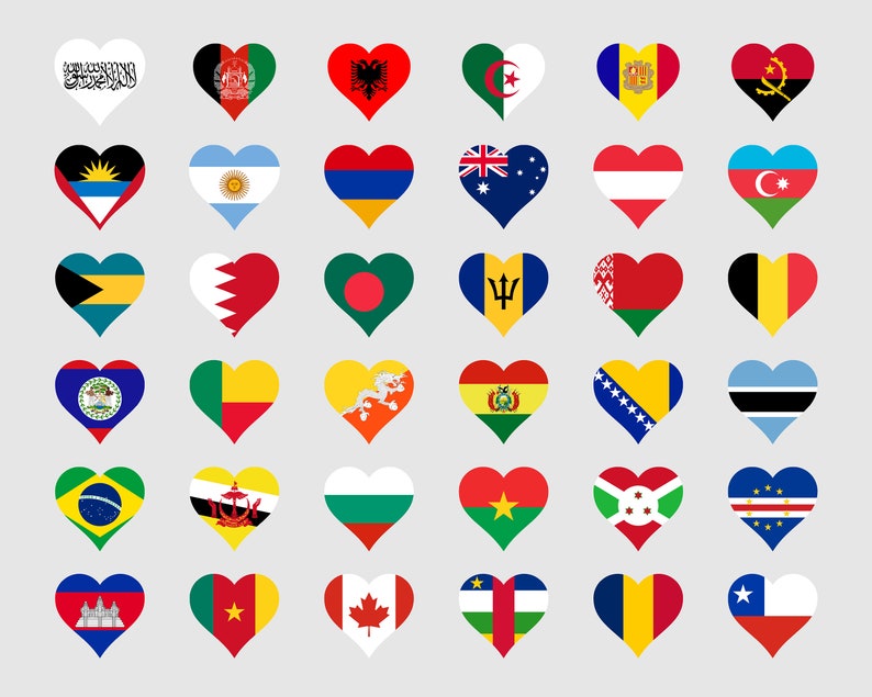 WORLD Countries National Heart Flags SVG Bundle Set, Every Country ...