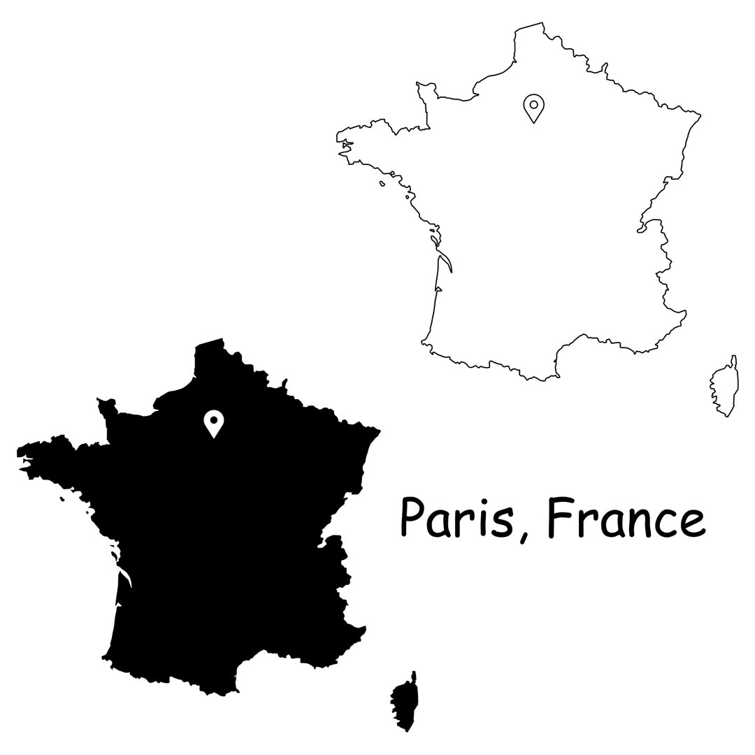 Paris France Map Capital City Country Location Pin Black White ...