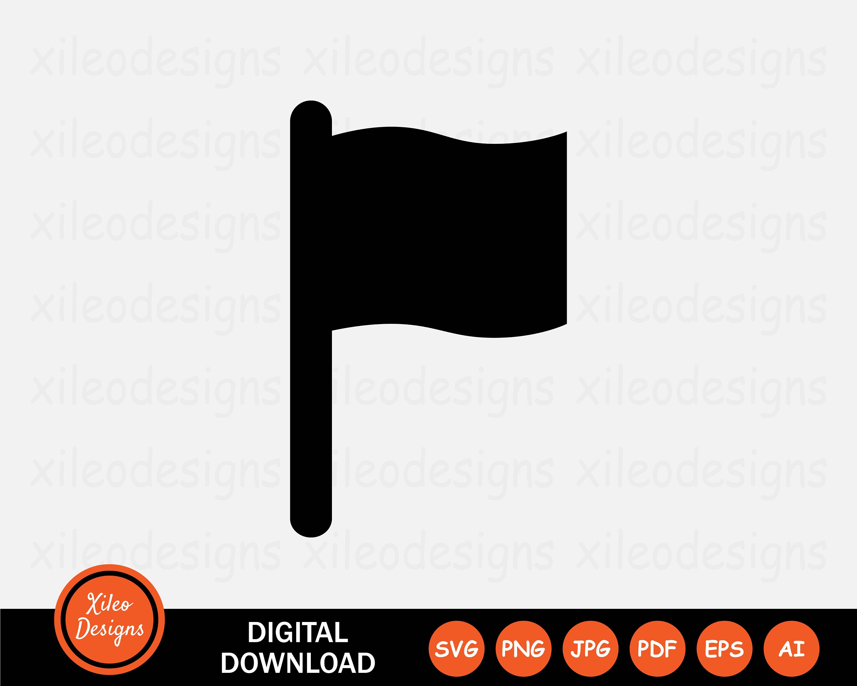 Flag on Pole Icon SVG - Landmark Banner Emblem Wave Waving Black Shape ...
