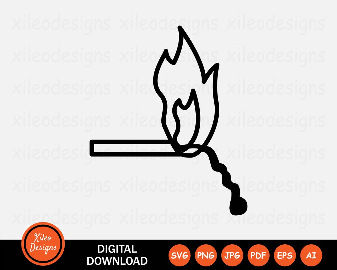 Burning Match Icon SVG Fire Flame Burn Stick Lighter Digital Download ...