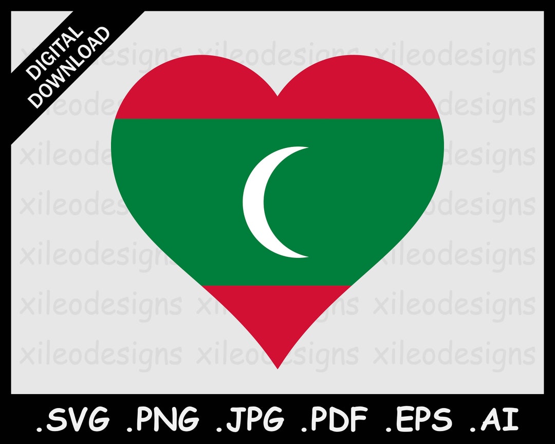 Maldives Heart Flag SVG, Maldivian Love Shape Country National Flag ...