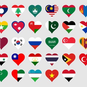 Asian Countries National Heart Flags SVG Bundle Set, Asia Country ...