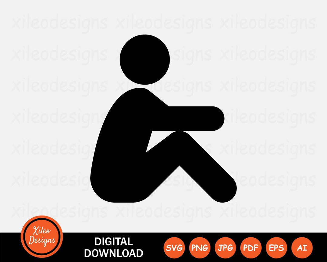 Stick Figure Sitting Icon SVG Man Sit on Floor Resting Graphic Vector ...