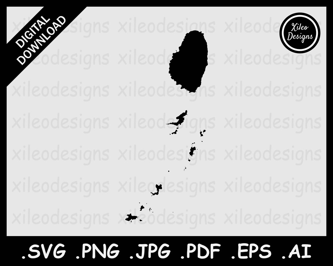 St Vincent and the Grenadines Map SVG, National Country Boundary Border ...