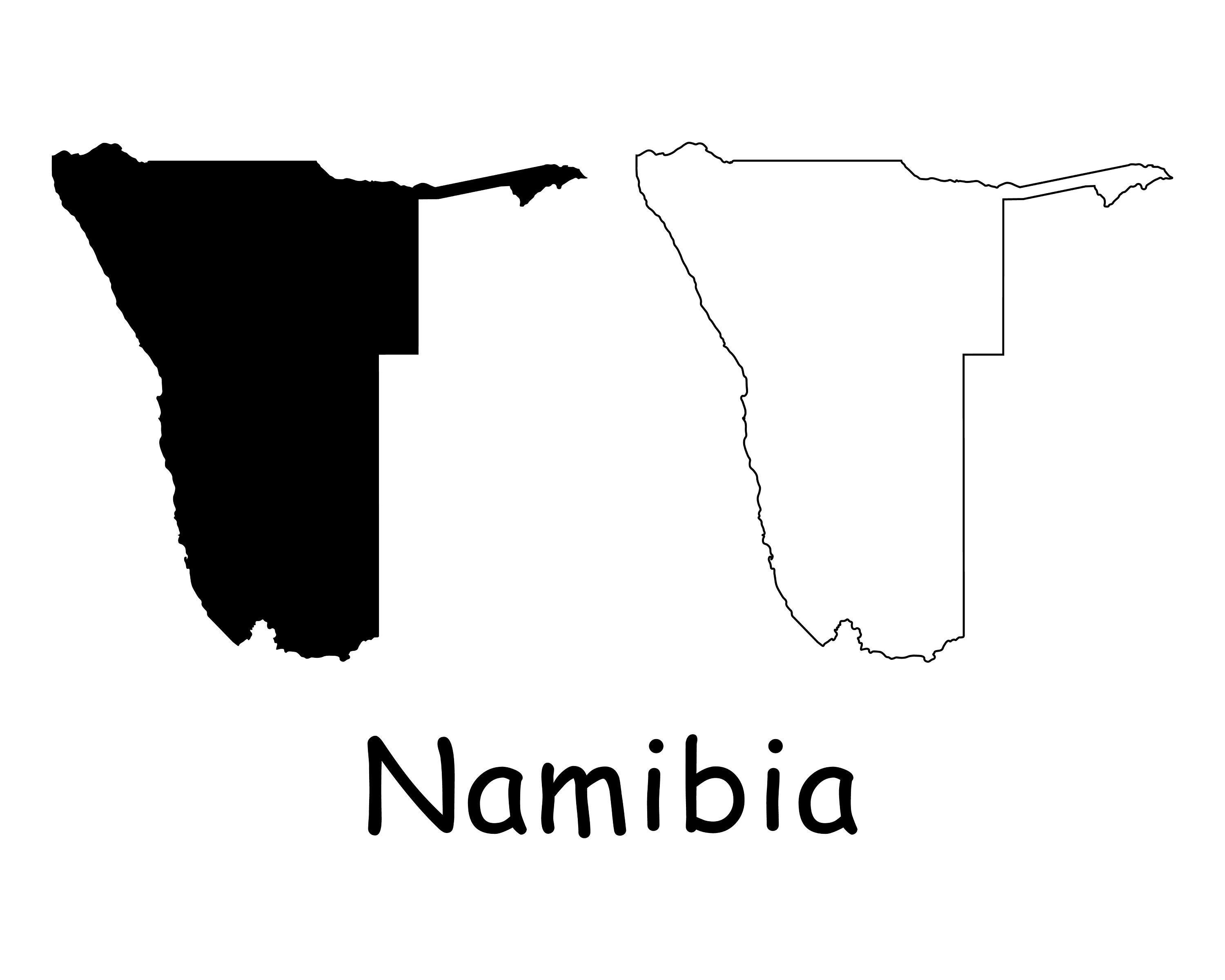 Map of Namibia, Namibian Map, Black and White Detailed Solid Outline ...