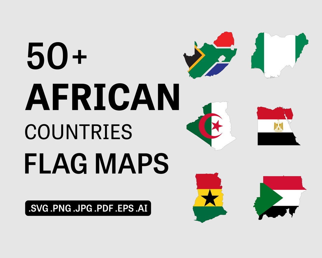 Africa Countries Flag Maps SVG Set - African Map Nation National Border ...