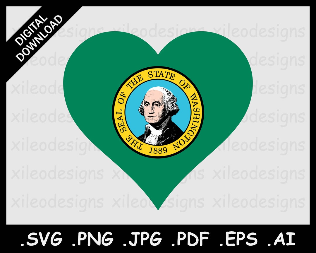 Washington Heart Flag SVG, WA USA Love Shape Flag, State Symbol Icon ...