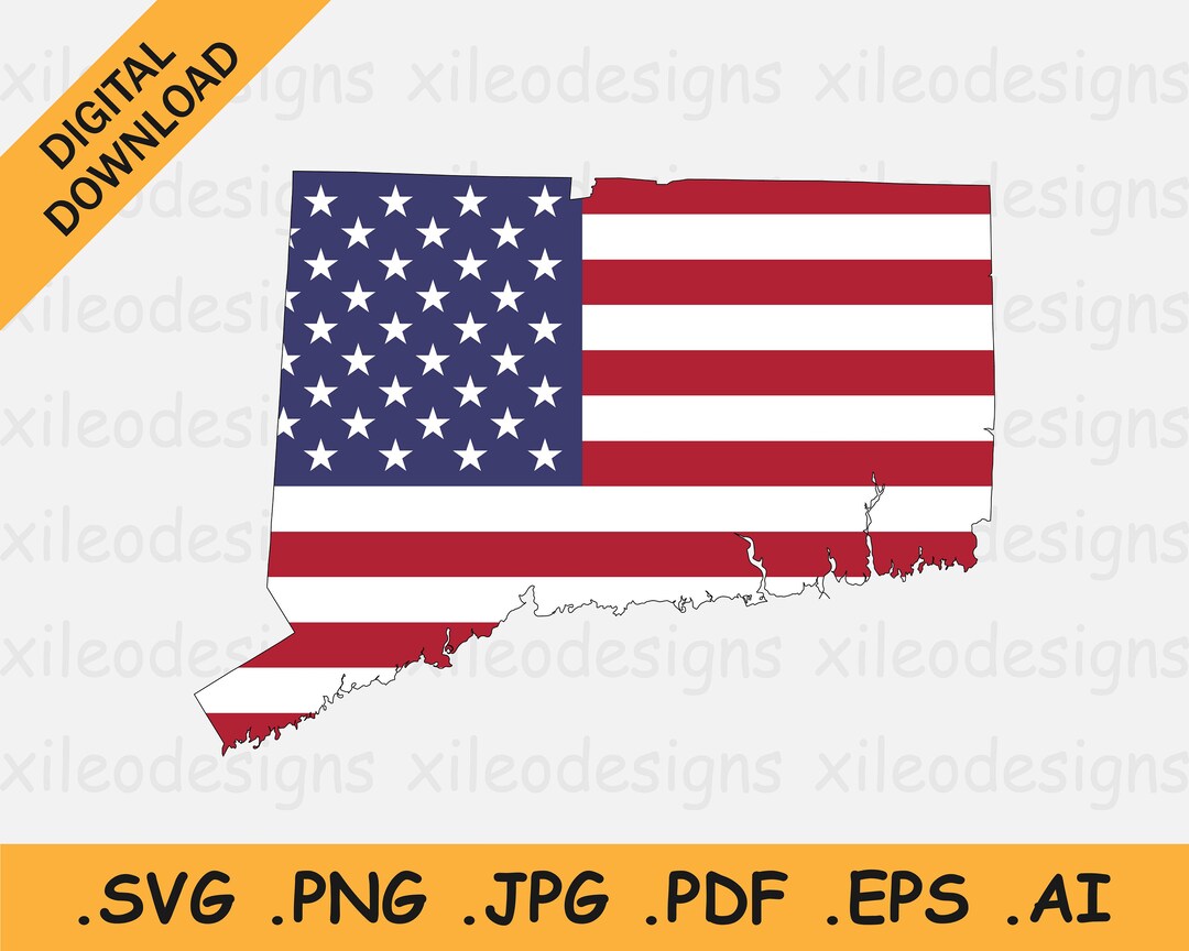 Connecticut Map US Flag Svg - CT USA on American Flag, America State ...