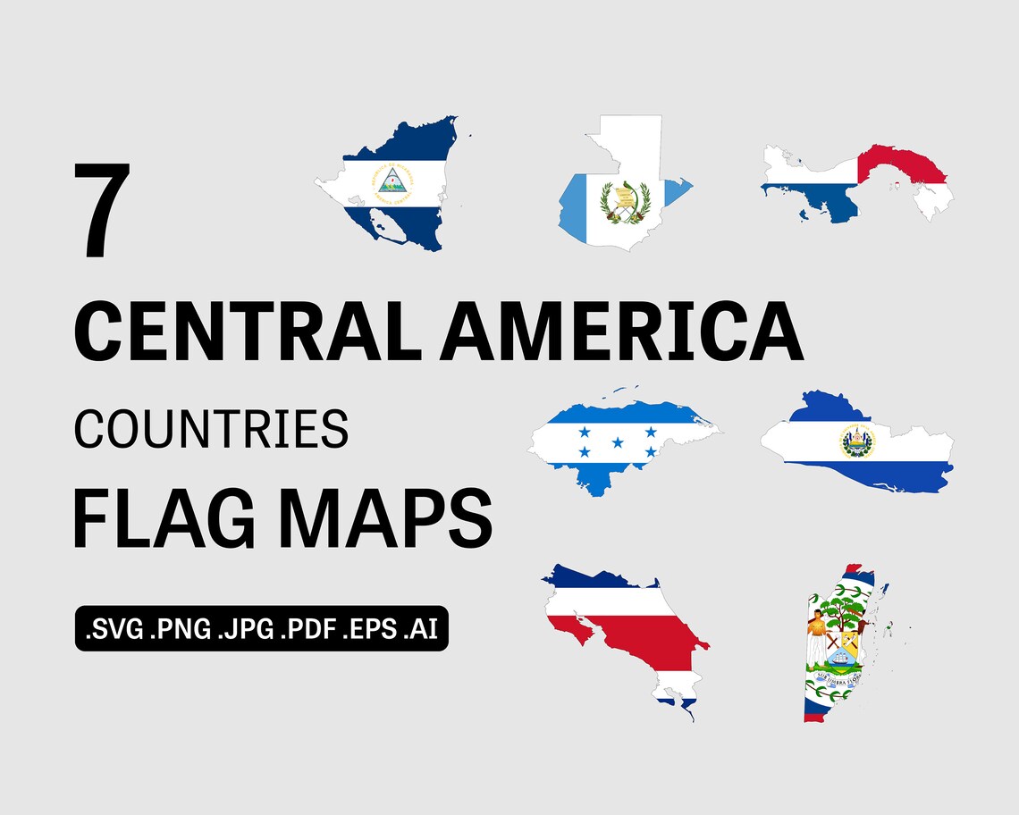 Central America Countries Flag Maps SVG Central American | Etsy