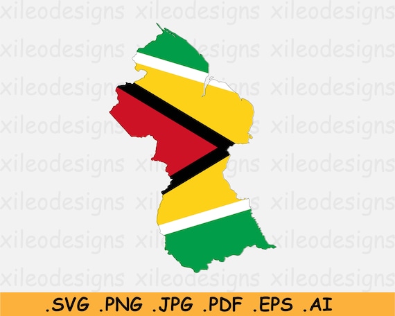 Guyana Flag Map SVG Guyanese SVG Cricut Cut File Country | Etsy