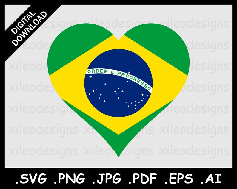 Brazil Heart Flag SVG, Brazilian Love Shape Banner, National Country ...