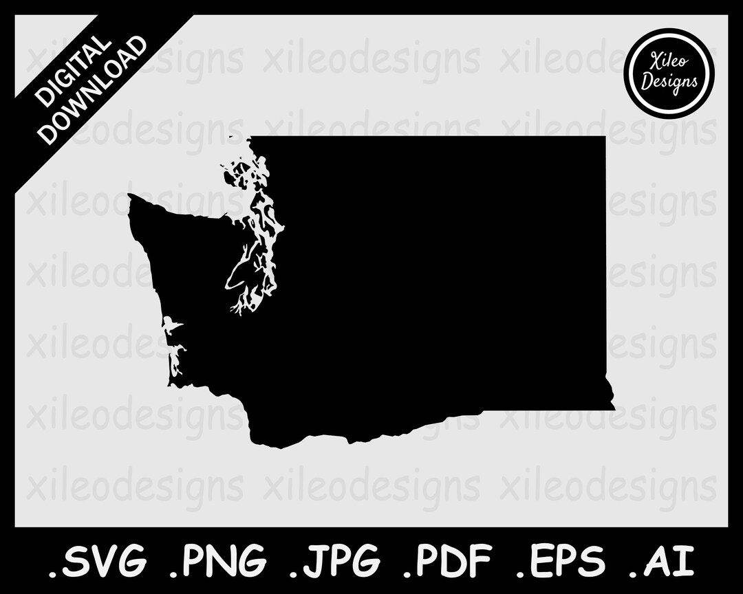 Washington Sate Map SVG, WA USA Boundary Border, Washingtonian United ...