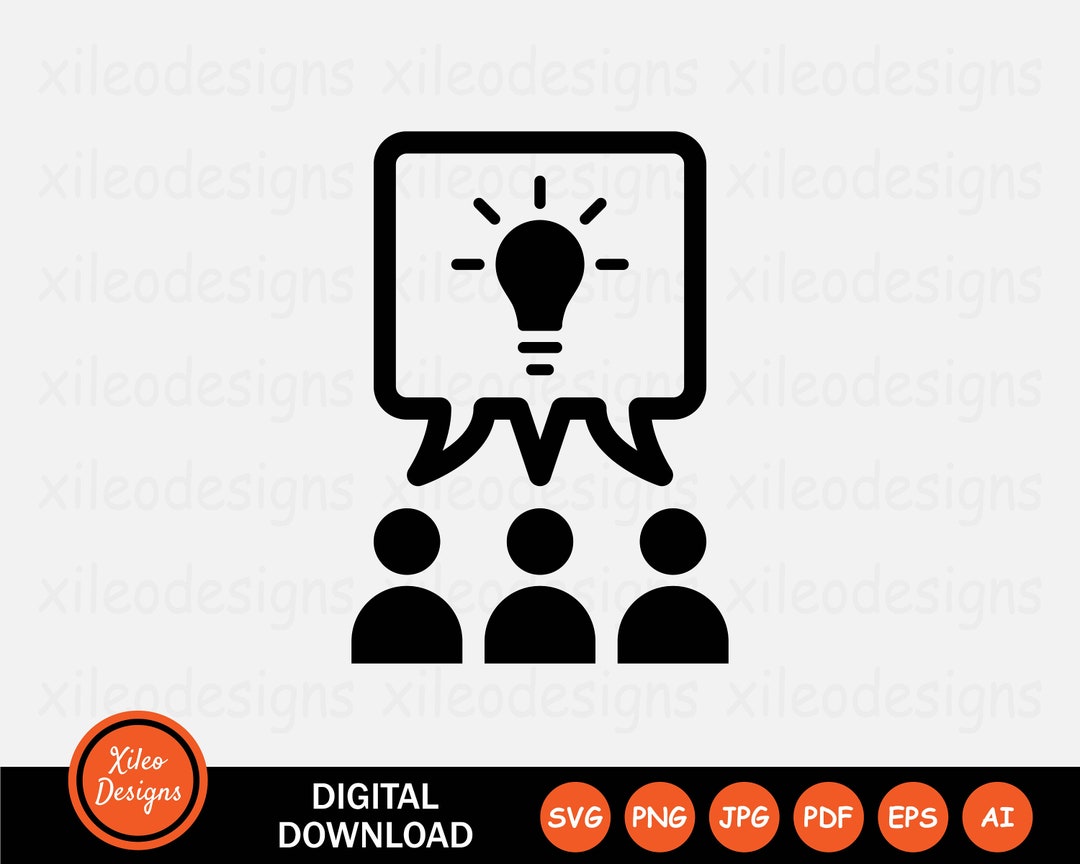 Group Idea Icon SVG - Team Teamwork Opinion Discussion Light Bulb Talk ...