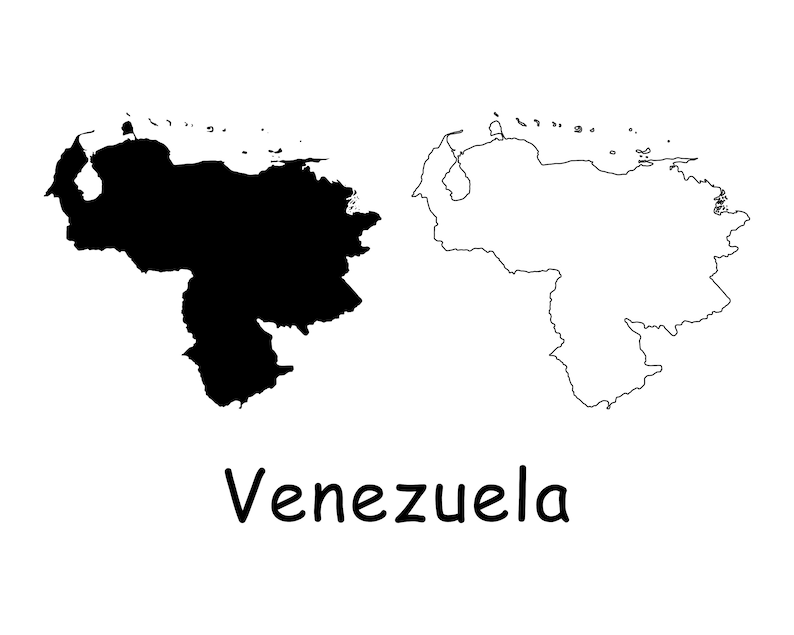 Map of Venezuela, Venezuelan Map, Black White Detailed Solid Line ...
